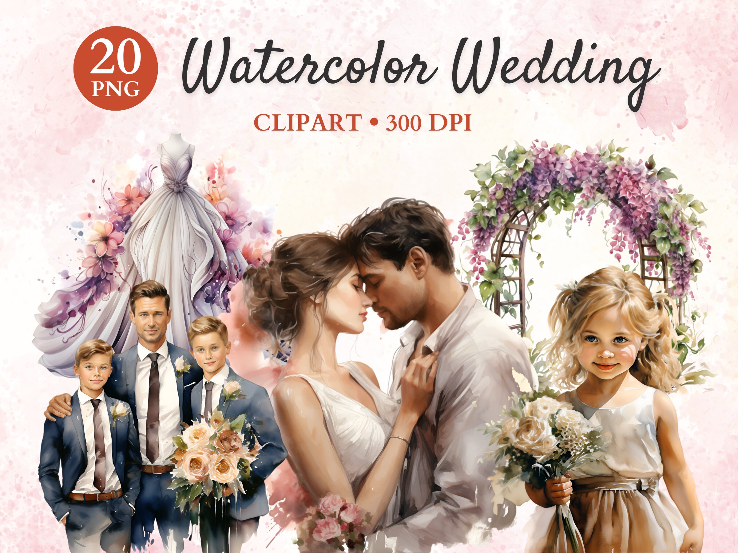 Watercolor Wedding Clipart, Marriage Clipart, Romantic Clipart, Wedding ...