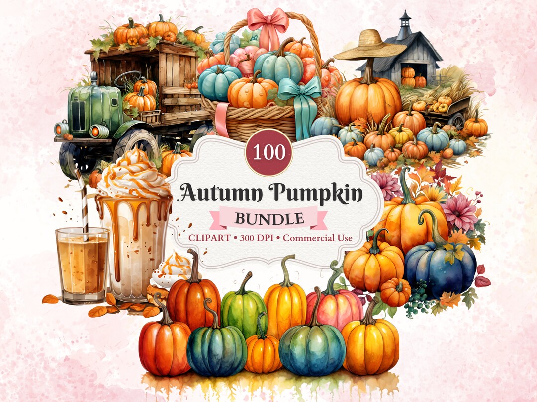Autumn Pumpkin Clipart Bundle, Harvest Clipart, Countryside Life ...
