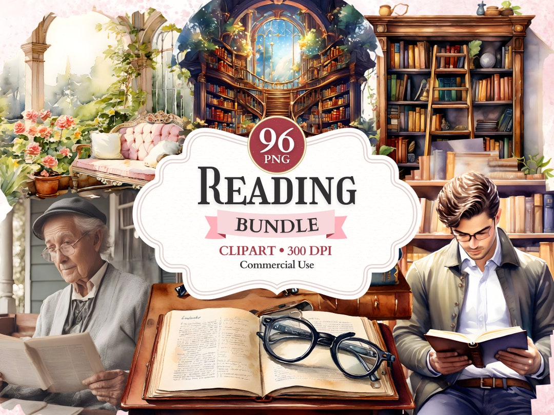 Reading Clipart Bundle, Library Image, Book Clipart, Book Worm, Bookish ...