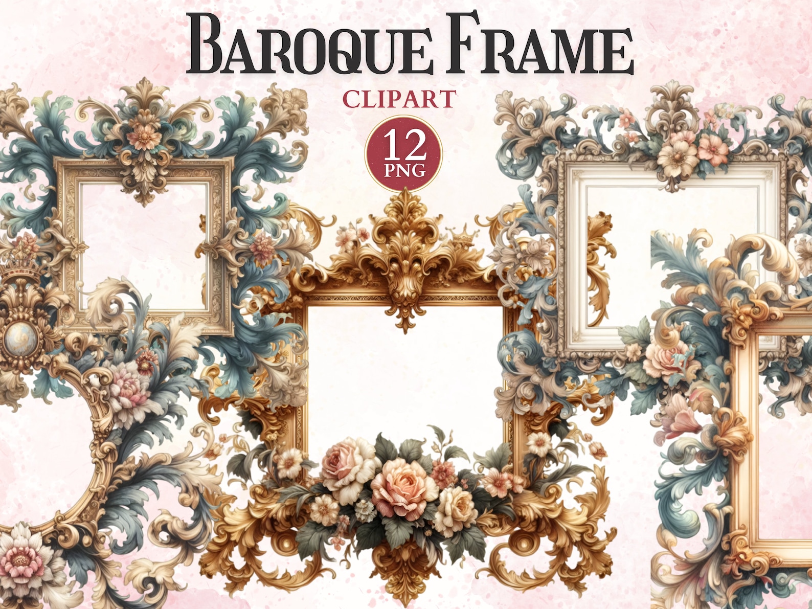 Baroque Frame Clipart, Antique Printable Frames Png to Ornate Picture ...