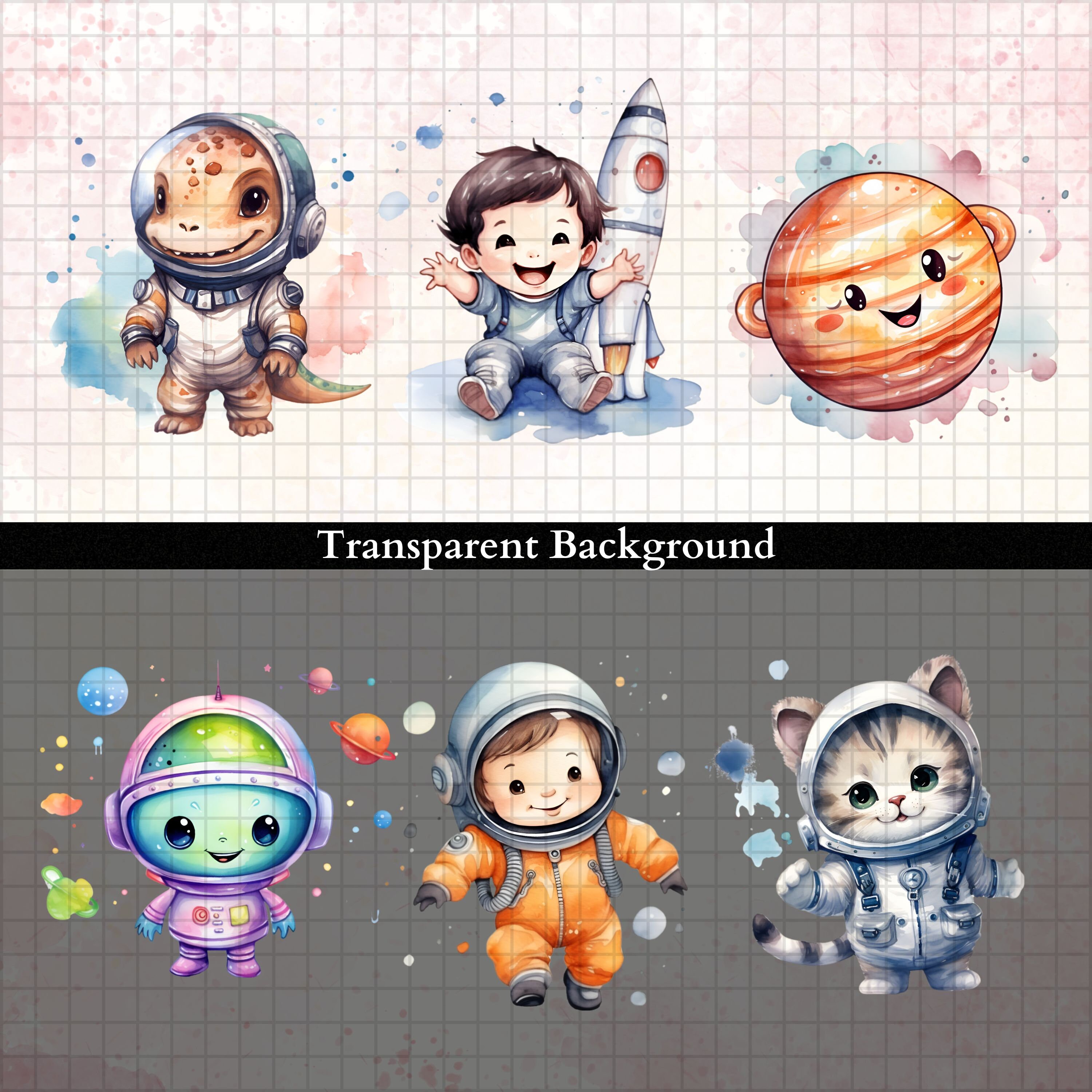 Cute Space Clipart Bundle Watercolor Kawaii Space Galaxy - Etsy