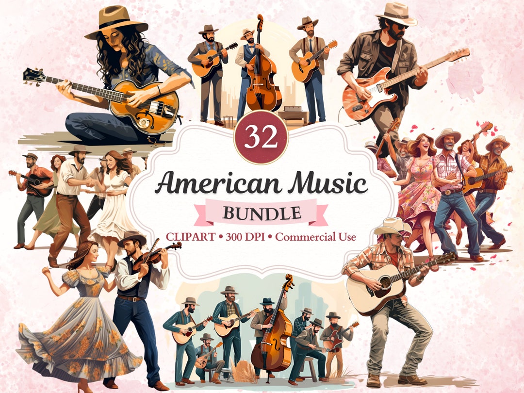 American Music Clipart Bundle, Country Music, Bluegrass, Musician Png ...