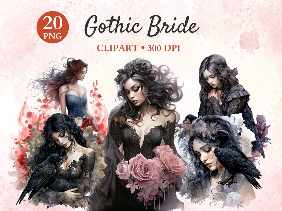 Gothic Bride Clipart, Gothic Wedding Clipart, Gothic Bouquets, Goth ...