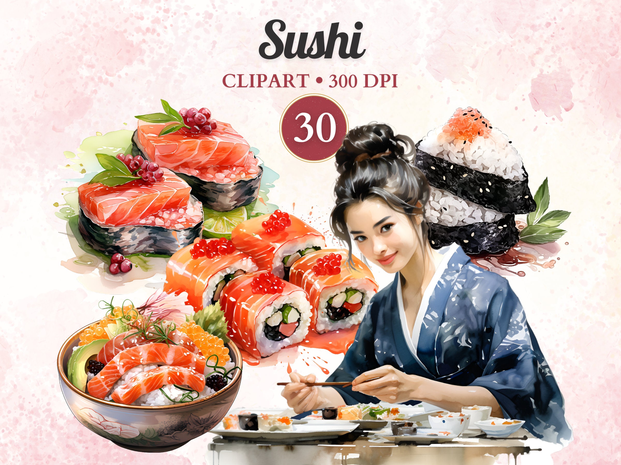 Watercolor Sushi Clipart, Sushi Png, Japanese Food, Sushi Art ...