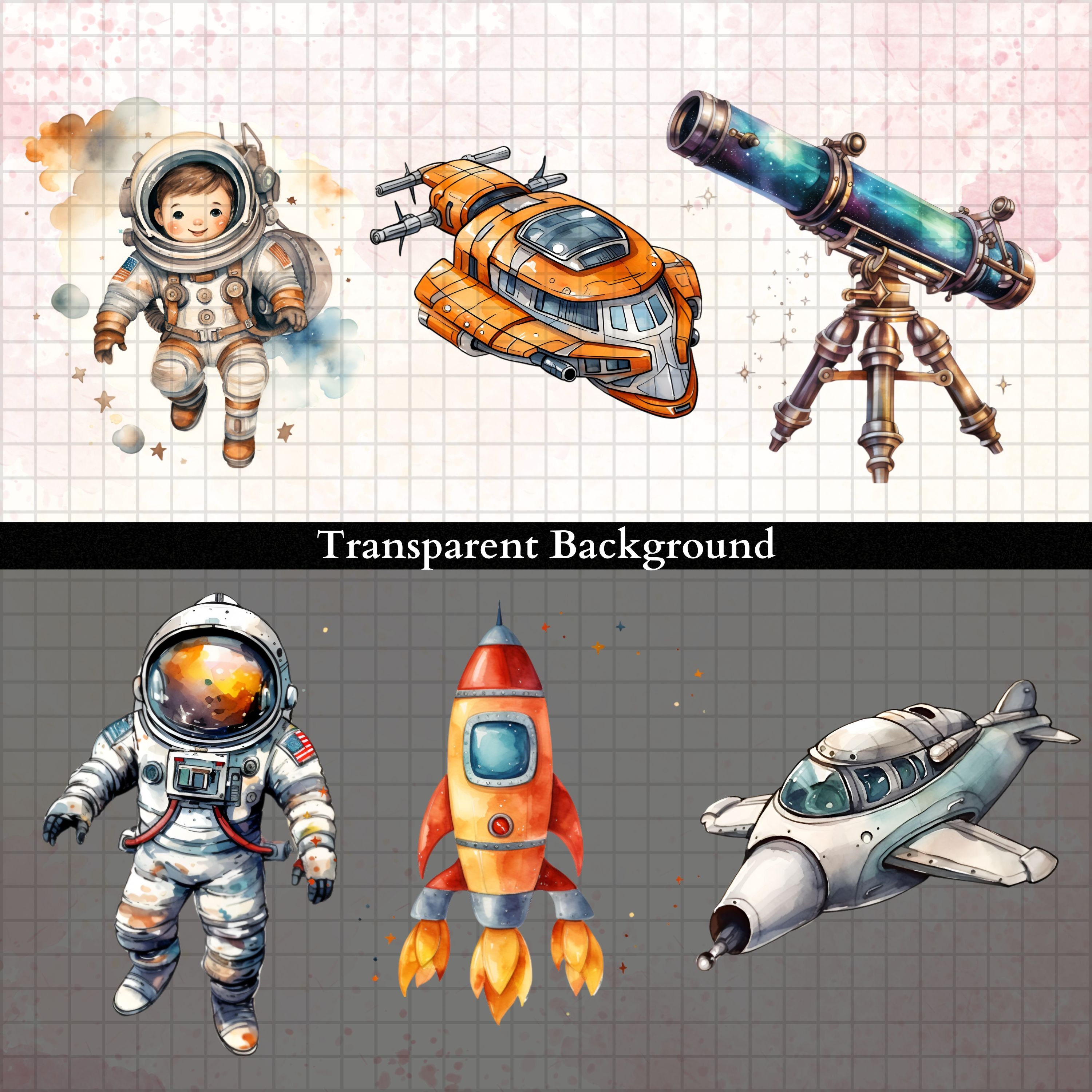 Space Elements Clipart Bundle Watercolor Galaxy Clipart - Etsy