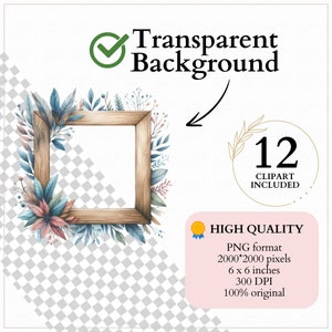 Watercolor Frame Clipart, Printable Wooden Frames Png, Picture Ornament ...