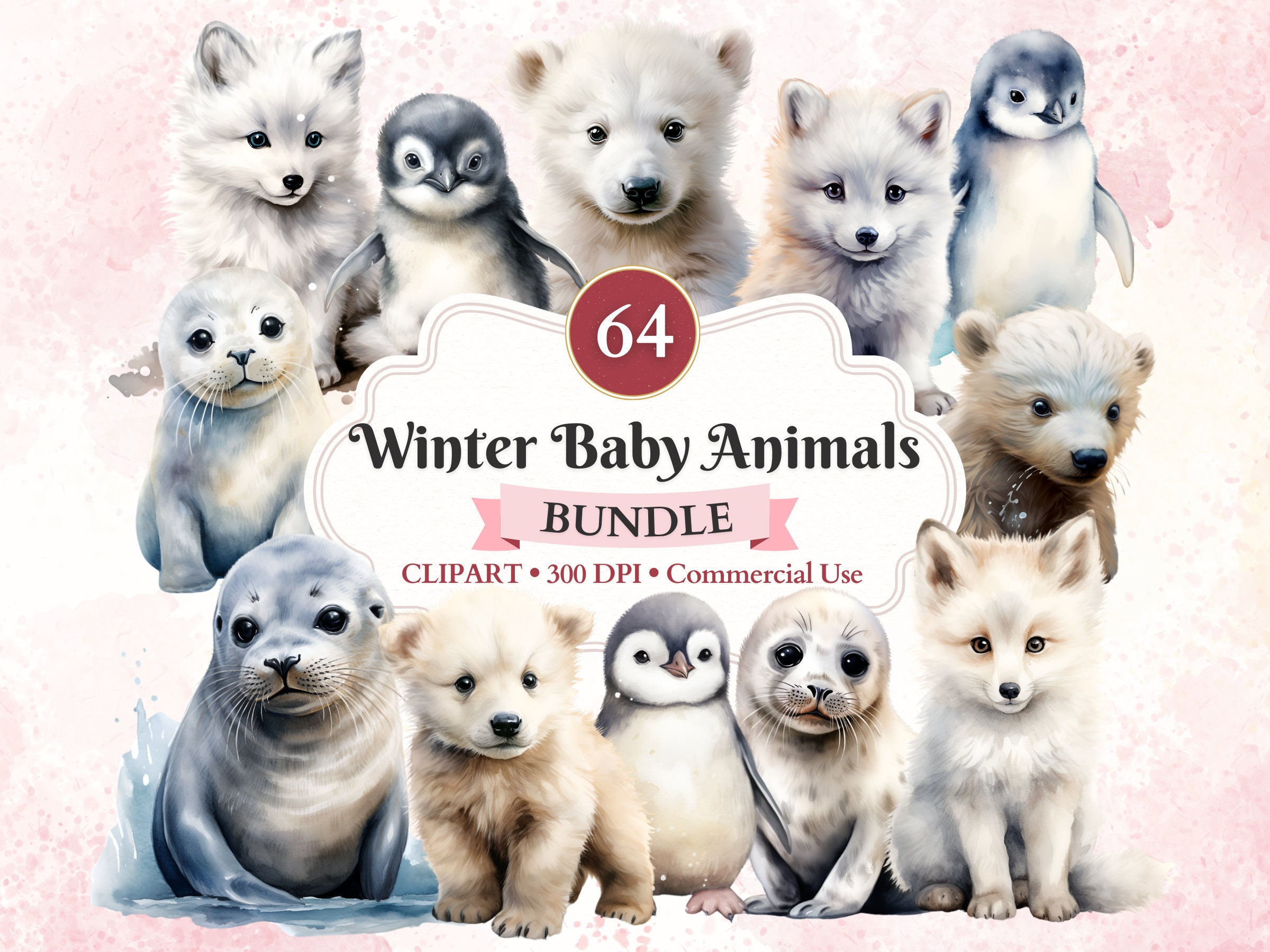 Winter Baby Animals Clipart Bundle, Winter Wonderland, Penguin, Polar ...