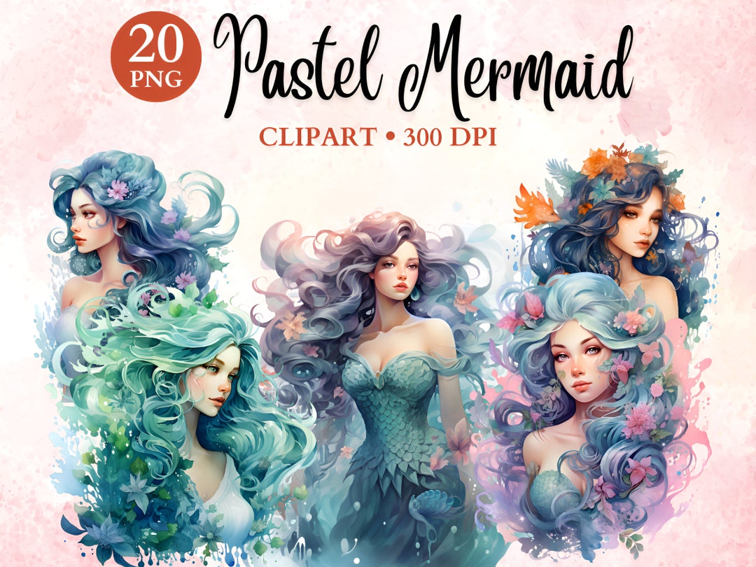 Pastel Mermaid Clipart Watercolor Fantasy Mermaid Underwater - Etsy