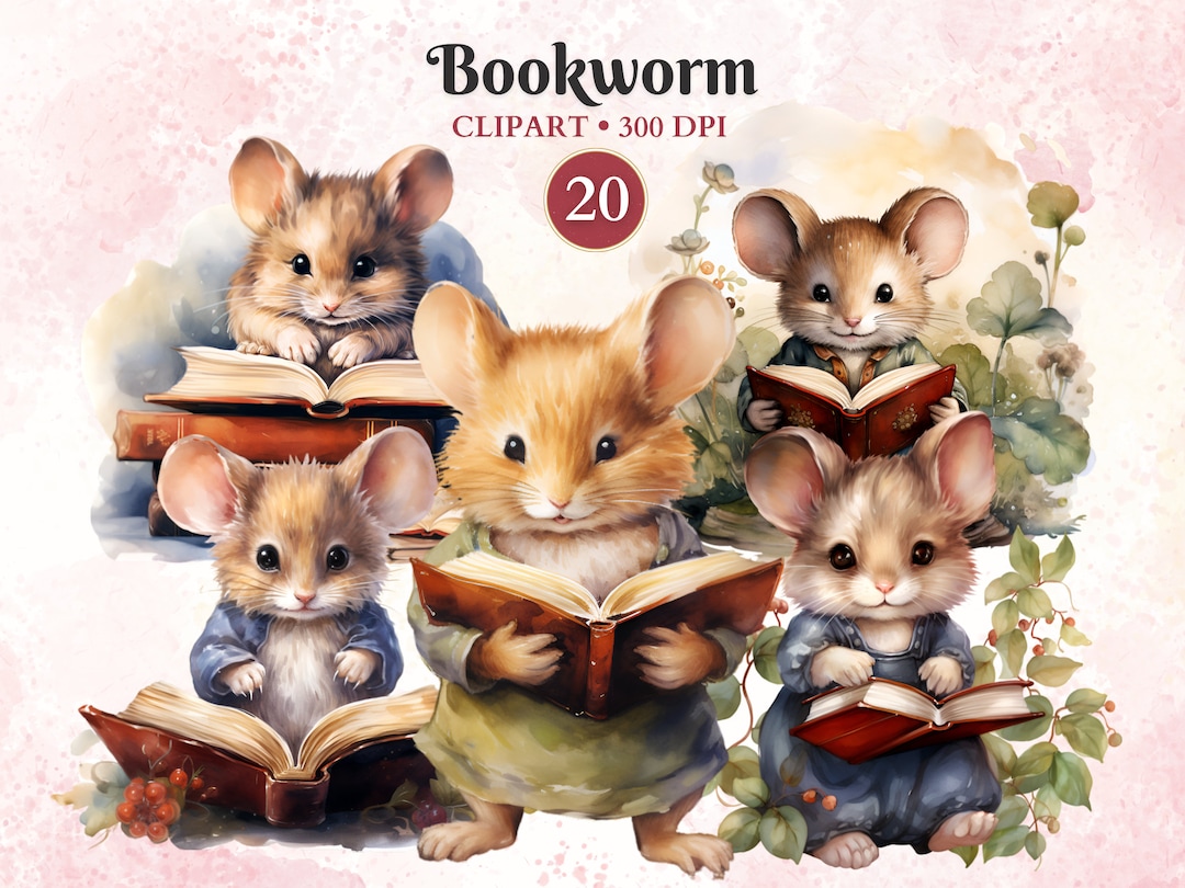 Bookworm Clipart, Book Lover Clipart, Mystical Books, Fantasy Reading ...