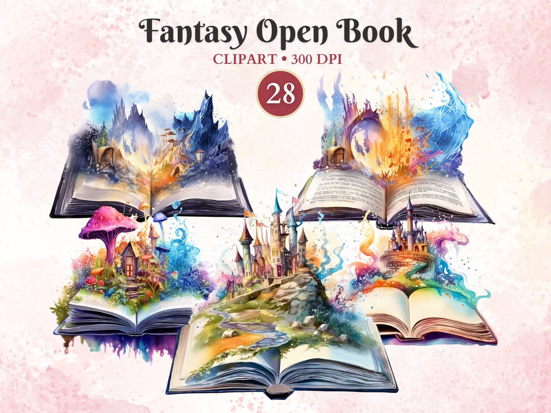 Fantasy Open Book Clipart Fantasy Books Magic Books - Etsy UK