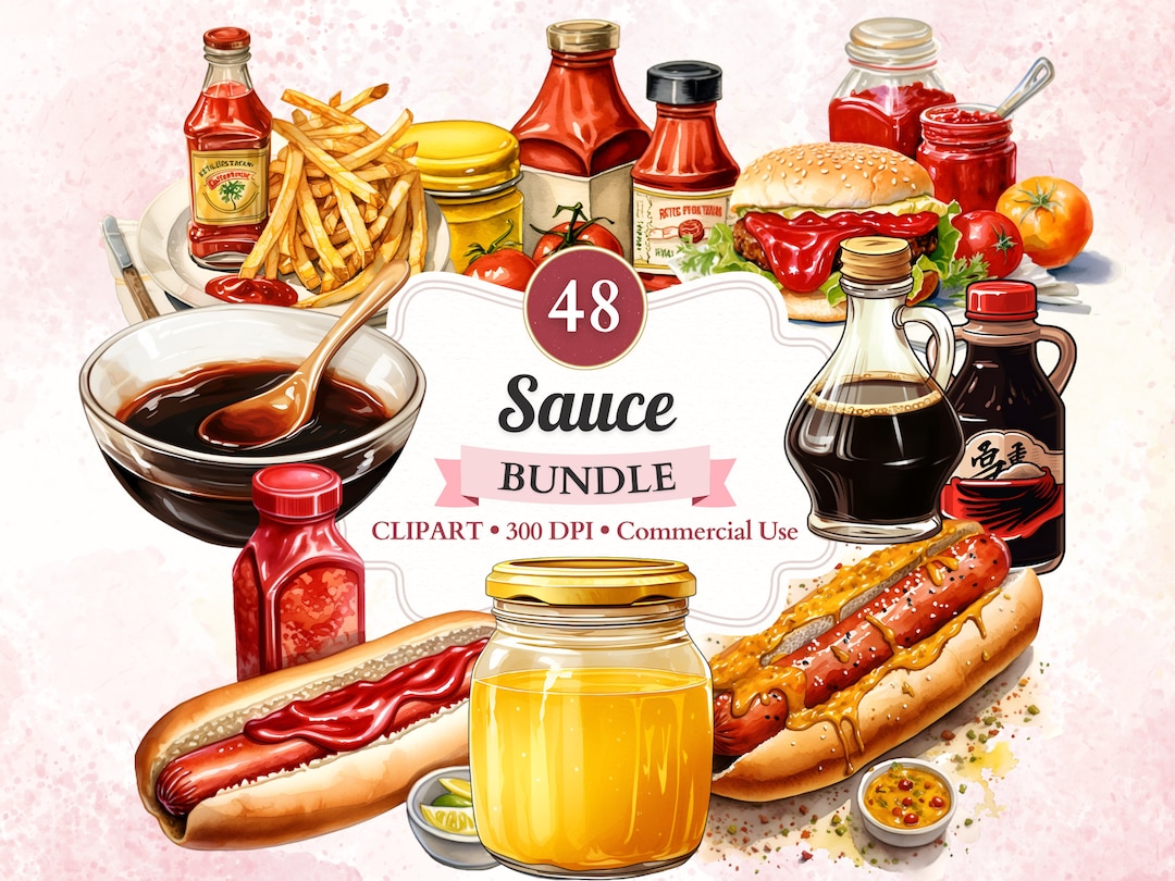Sauce Clipart, Bundle, Ketchup, Mustard, Soy Sauce, Hamburger, Bbq, Hot ...