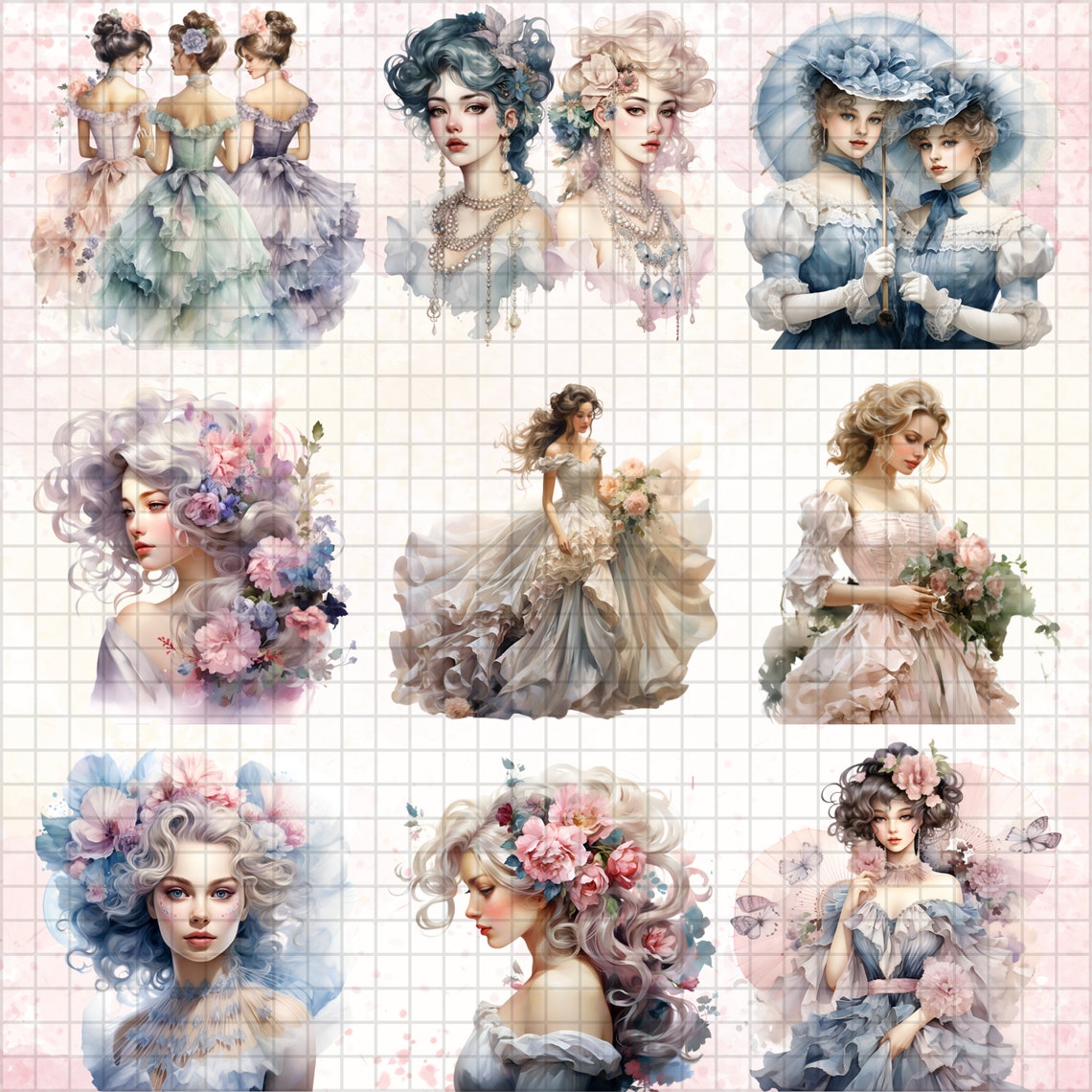 Rococo Girls Clipart, Old Scrapbook Lady, Rococo Ladies, Rococo Flower ...