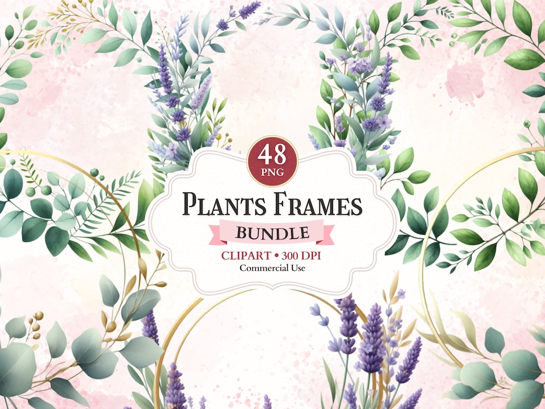 Plants Frames Clipart Bundle, Leaves Border Clipart, Printable Photo ...