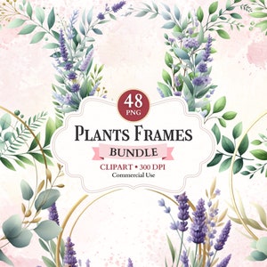 Plants Frames Clipart Bundle, Leaves Border Clipart, Printable Photo ...