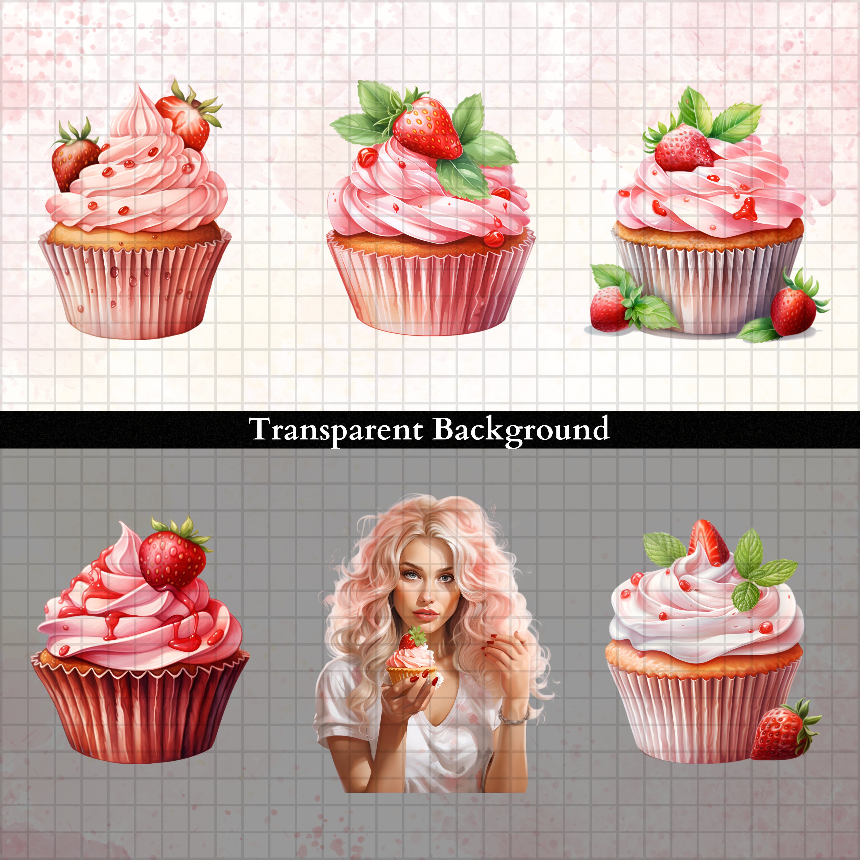 Strawberry Cupcake Clipart, Cupcake Invitation, Strawberry Cake ...