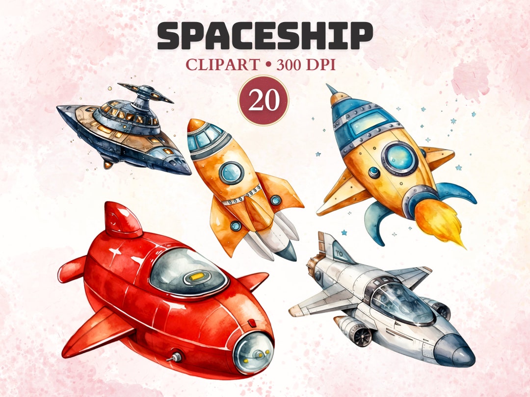 Spaceship Clipart, Watercolor, Spacecraft, Galaxy Clipart, Universe ...