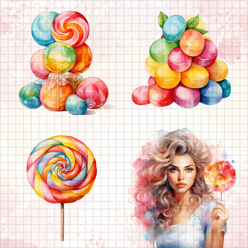 Watercolor Candy Clipart Lollipops Clipart Rainbow Sweets - Etsy