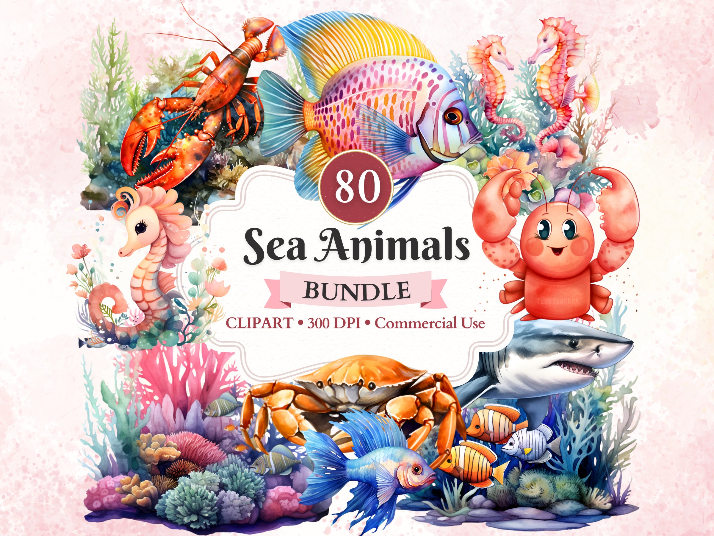 Sea Animals Clipart Bundle, Fish Clipart, Fish Silhouette, Fish Vector ...