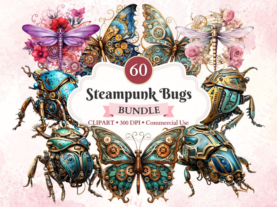 Steampunk Bugs Clipart Bundle, Insect Clipart, Whimsical Steampunk ...