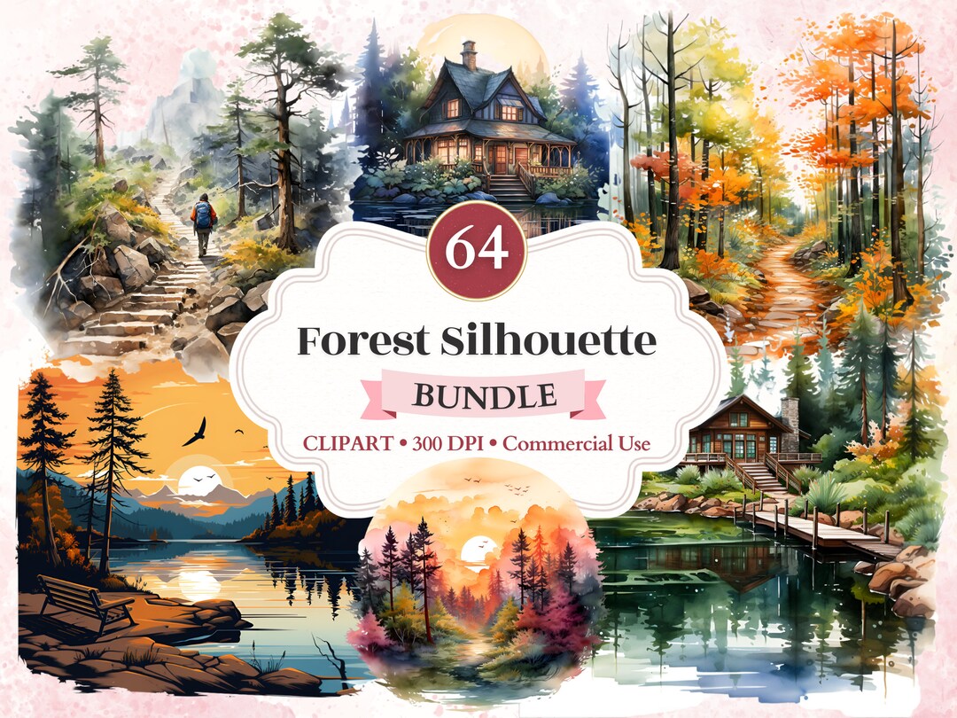 Forest Silhouette Clipart Bundle, Mountain Cut File, Landscape Clipart ...