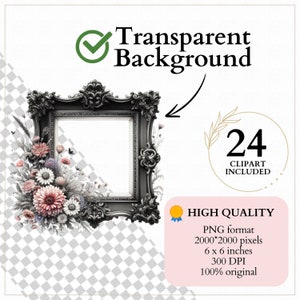 Retro Frames Clipart Bundle, Antique Printable Frame Png to Ornate ...