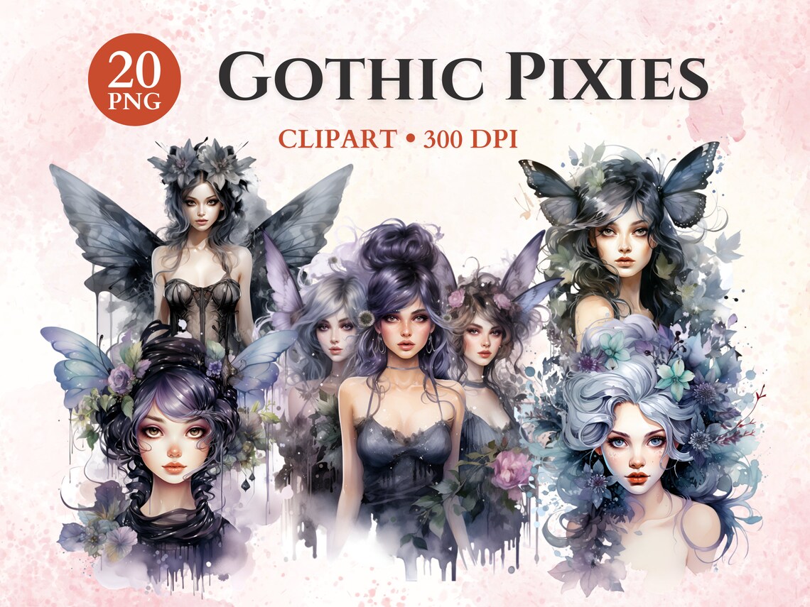 Gothic Pixies Clipart, Pixie Clipart, Fairy Png, Gothic Fairy, Gothic ...
