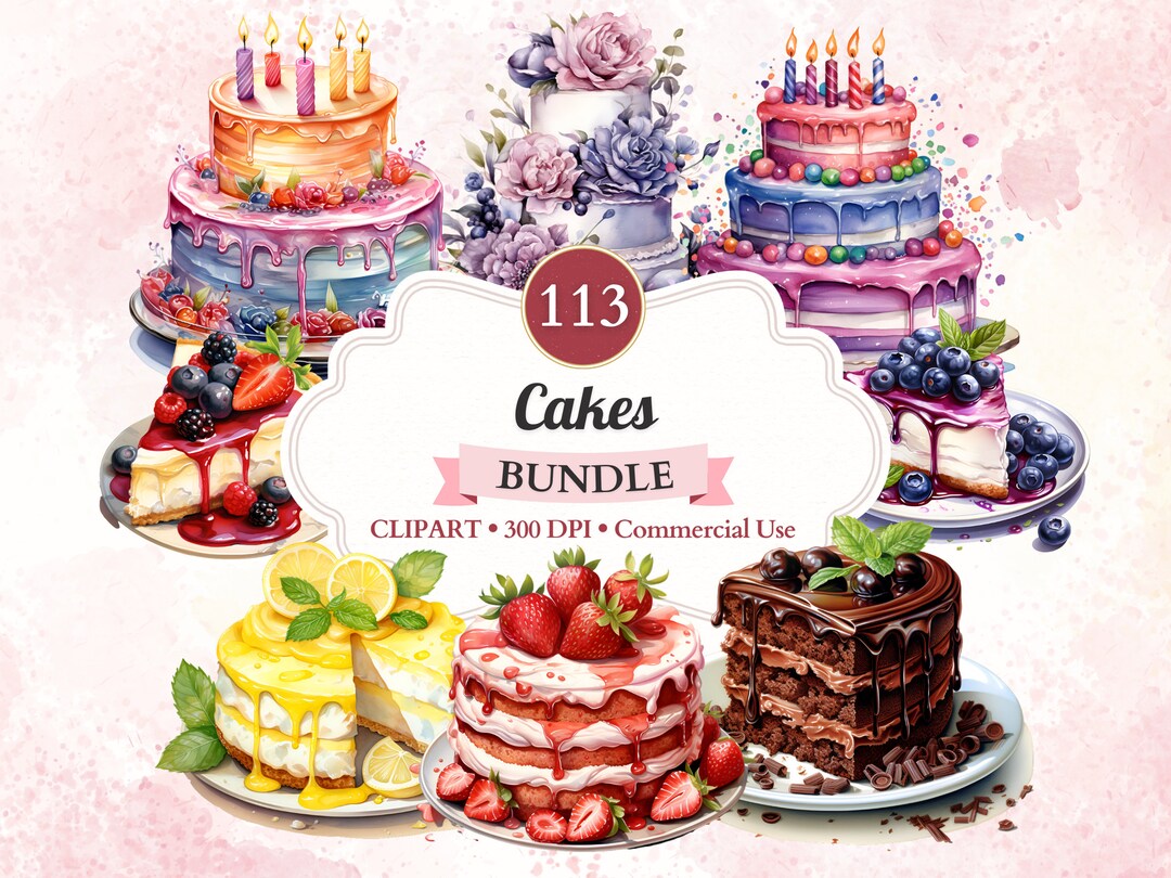Cakes Clipart Bundle, Set, Png, Sweet Food, Bakery, Dessert, Collection ...
