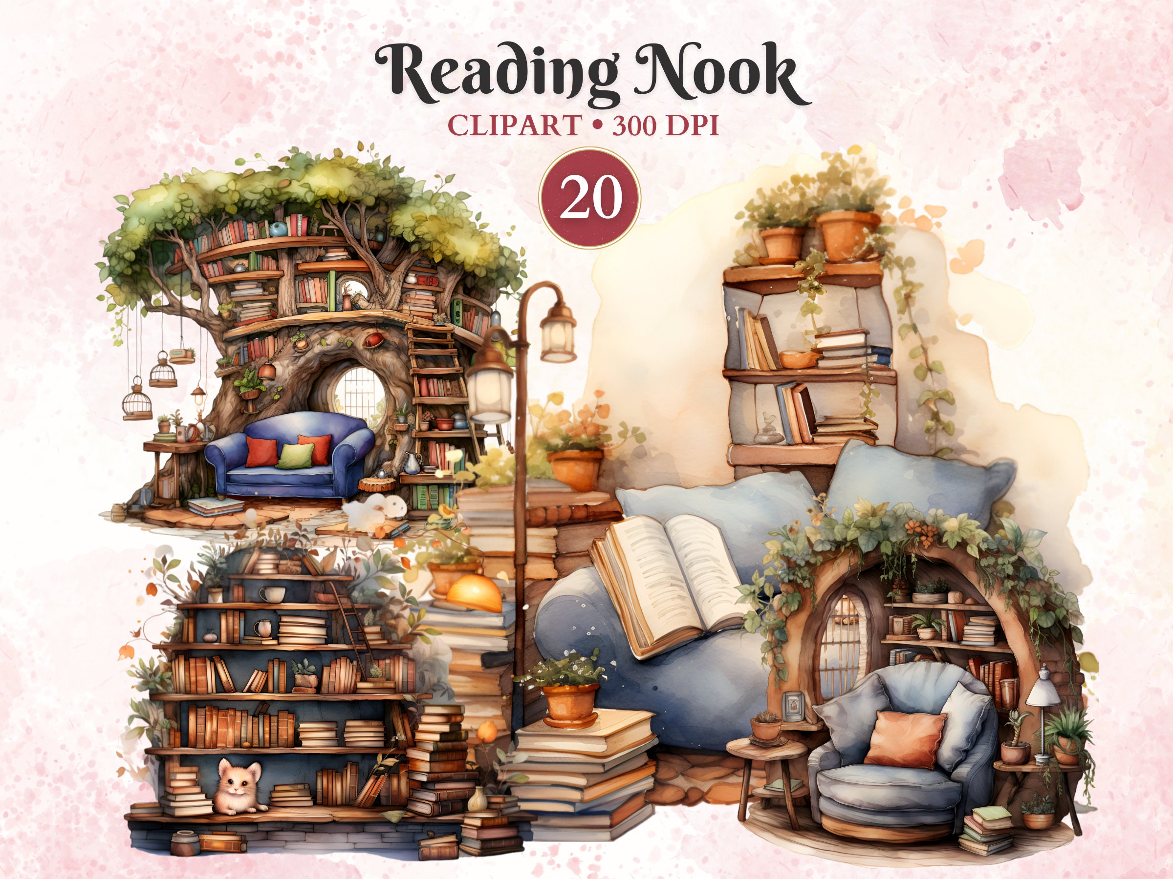 Reading Nook Clipart Library Clipart Mystical Books Fantasy - Etsy
