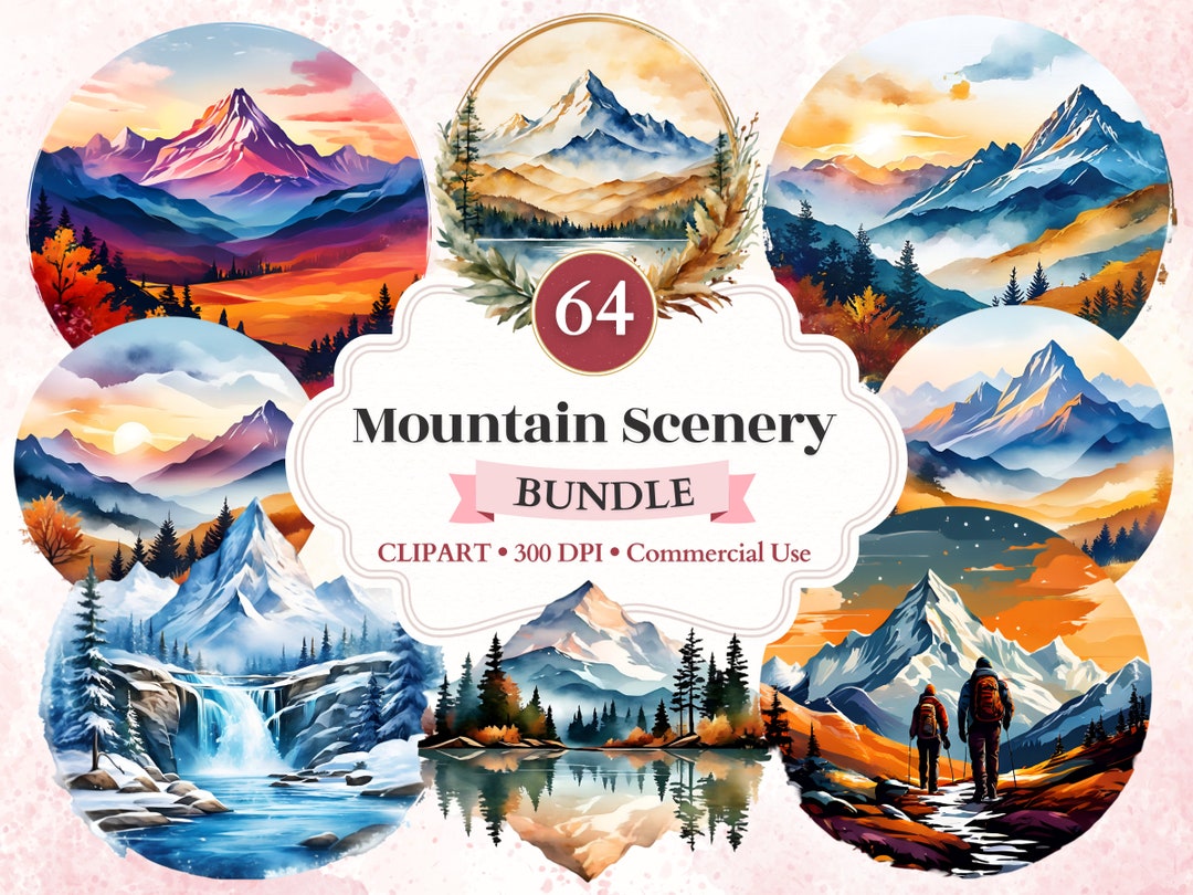 Mountain Scenery Clipart Bundle, Mountain Cut File, Landscape Clipart ...