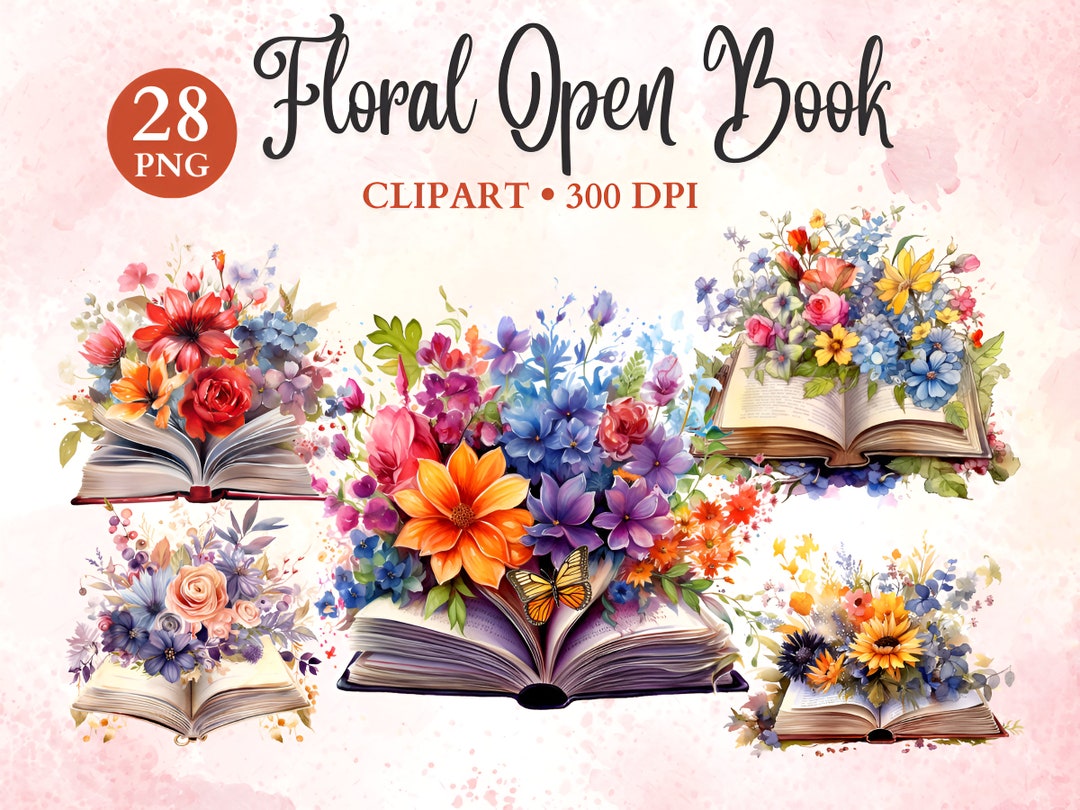 Floral Open Book Clipart Fantasy Books Magic Books - Etsy