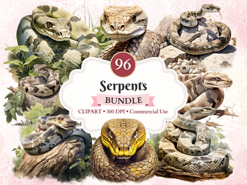 Serpents Clipart Bundle, Reptile Clipart, Snake Clipart, Snake Png ...