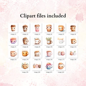 Kawaii Coffee Clipart, Watercolor, Cute Coffee Cup Clipart, Coffee Love ...