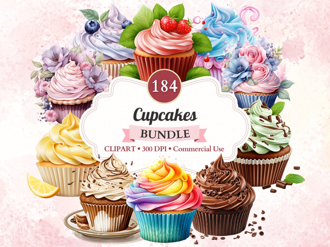 Cupcake Clipart Bundle, Set, Cupcake Invitation, Png, Cake Clipart ...