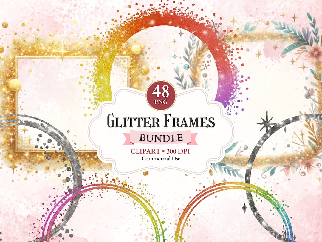 Glitter Frames Clipart Bundle, Printable Gold Photo Frames Png, Digital ...