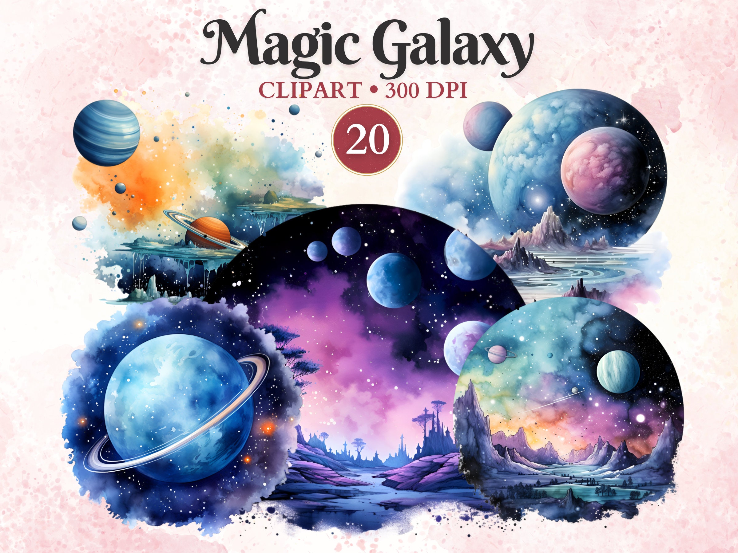 Magic Galaxy Clipart, Watercolor, Space Clipart, Fantasy Galaxy ...