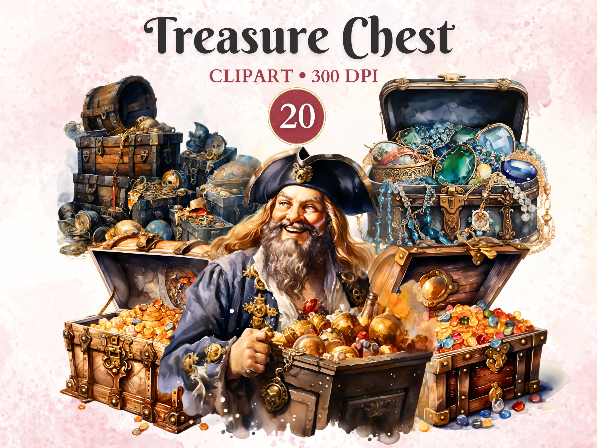 Treasure Chest Clipart Watercolor Pirate Clipart Party - Etsy