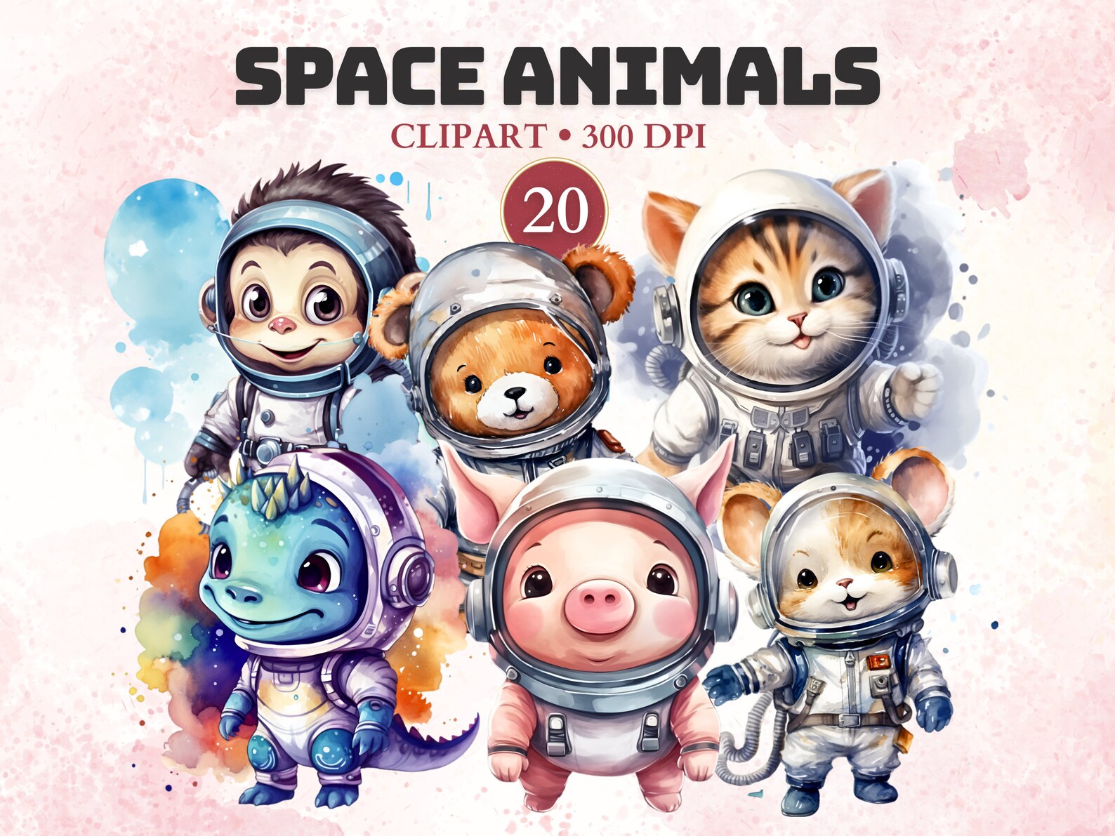 Space Animal Clipart, Watercolor, Kawaii, Cute Space, Galaxy Clipart ...