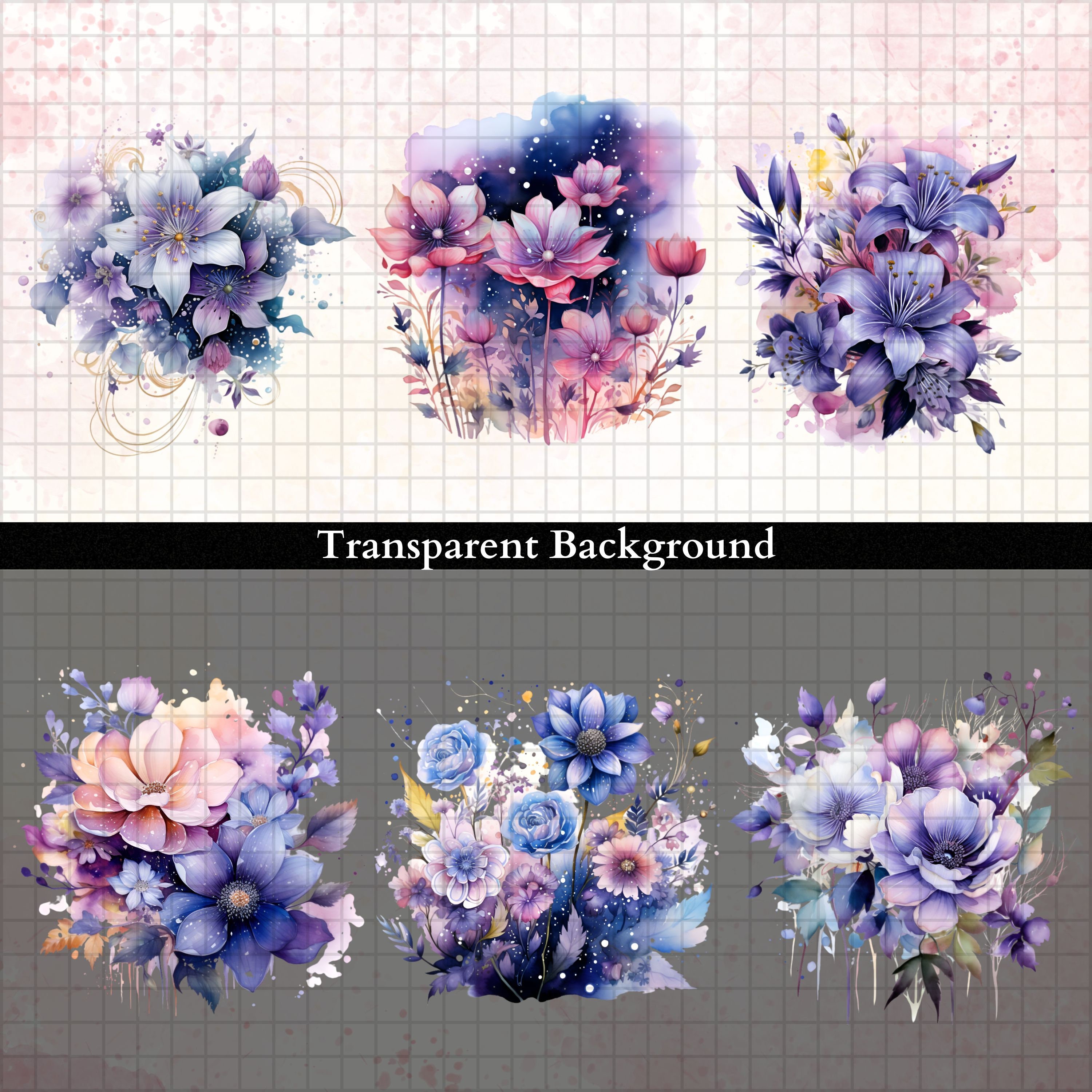 Galaxy Flowers Clipart, Watercolor Flowers, Magic Galaxy Clipart ...
