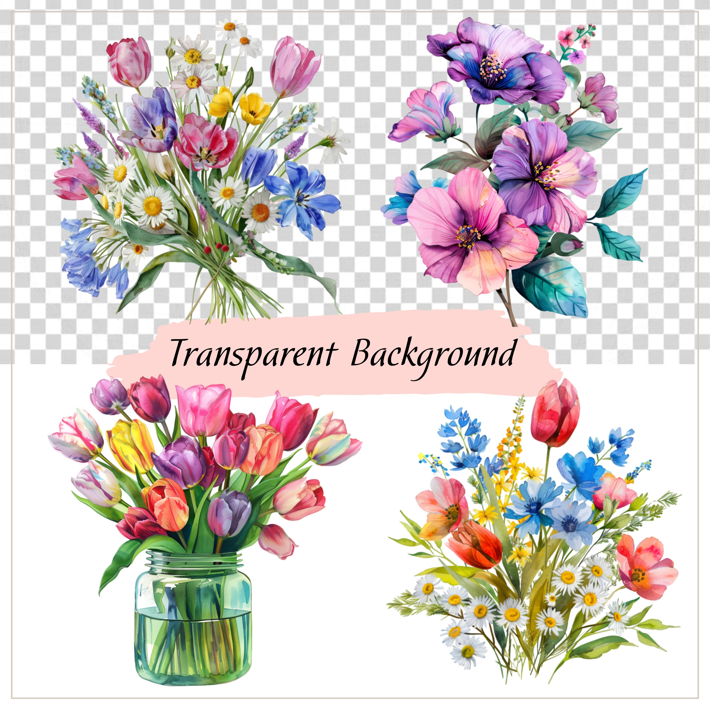 Spring Bouquet Clipart, Spring Sublimation, Floral Elements, Flower ...