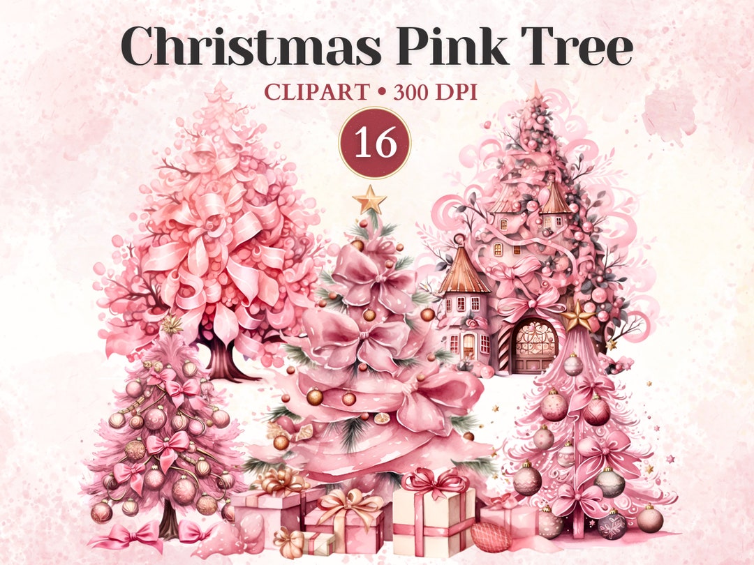 Pink Christmas Tree Clipart, Pink Christmas, Winter Clipart, Light Pink ...