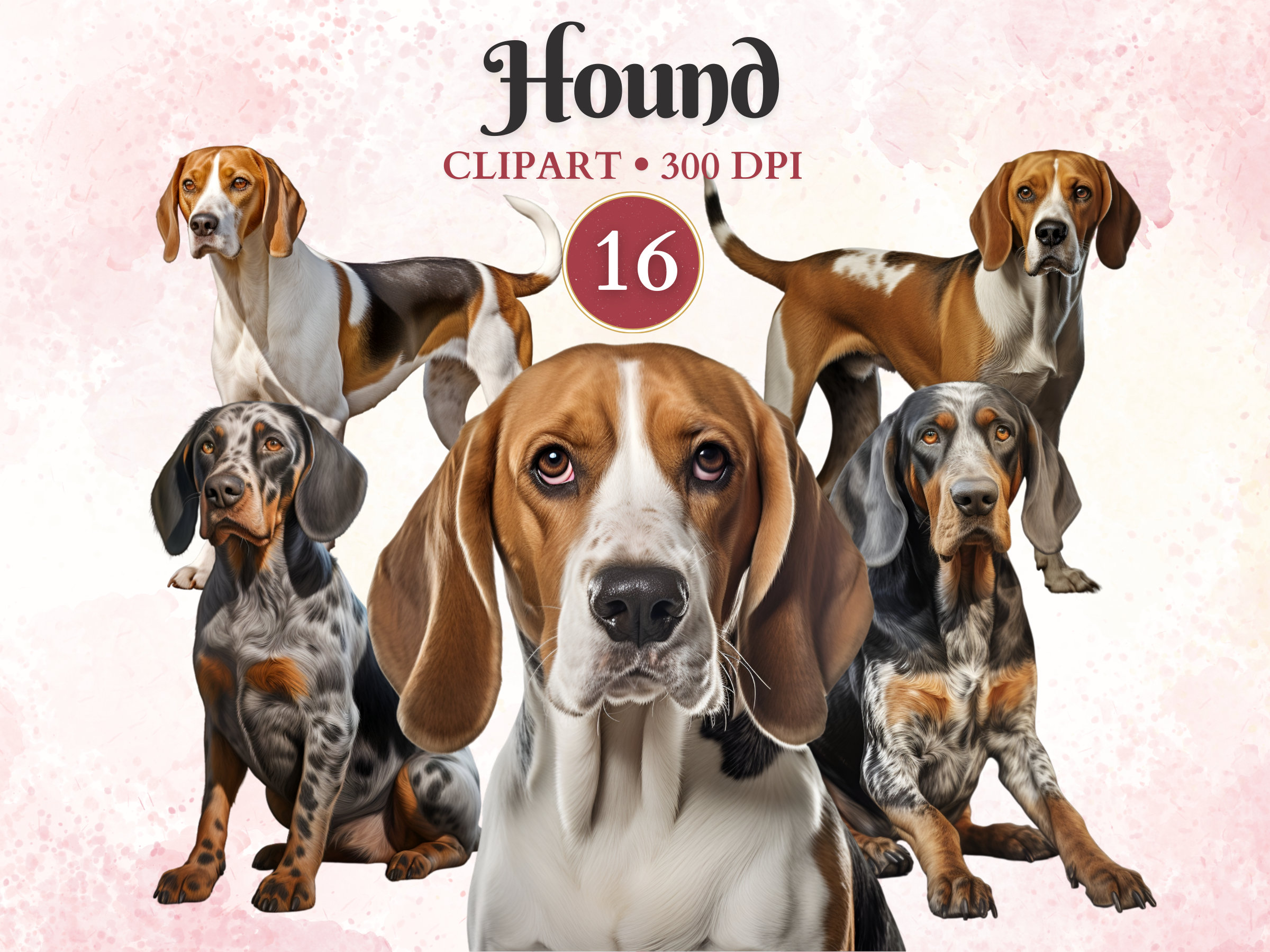 Hound Clipart, Hound Dog Art, Dog Silhouette Clip Art, Pet Graphics ...