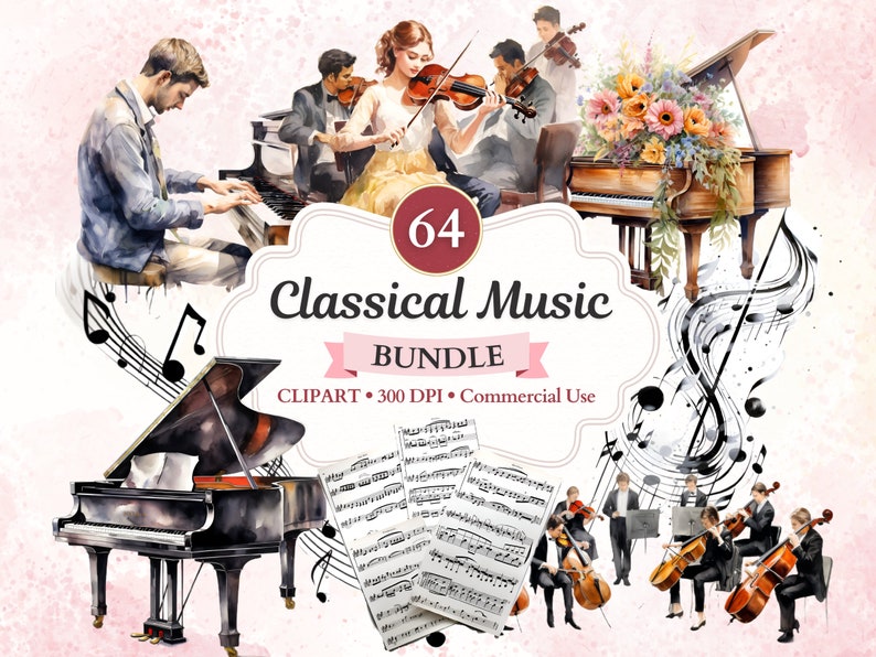 Classical Music Clipart Bundle, Orchestra, Music Clipart, Music Sheet ...
