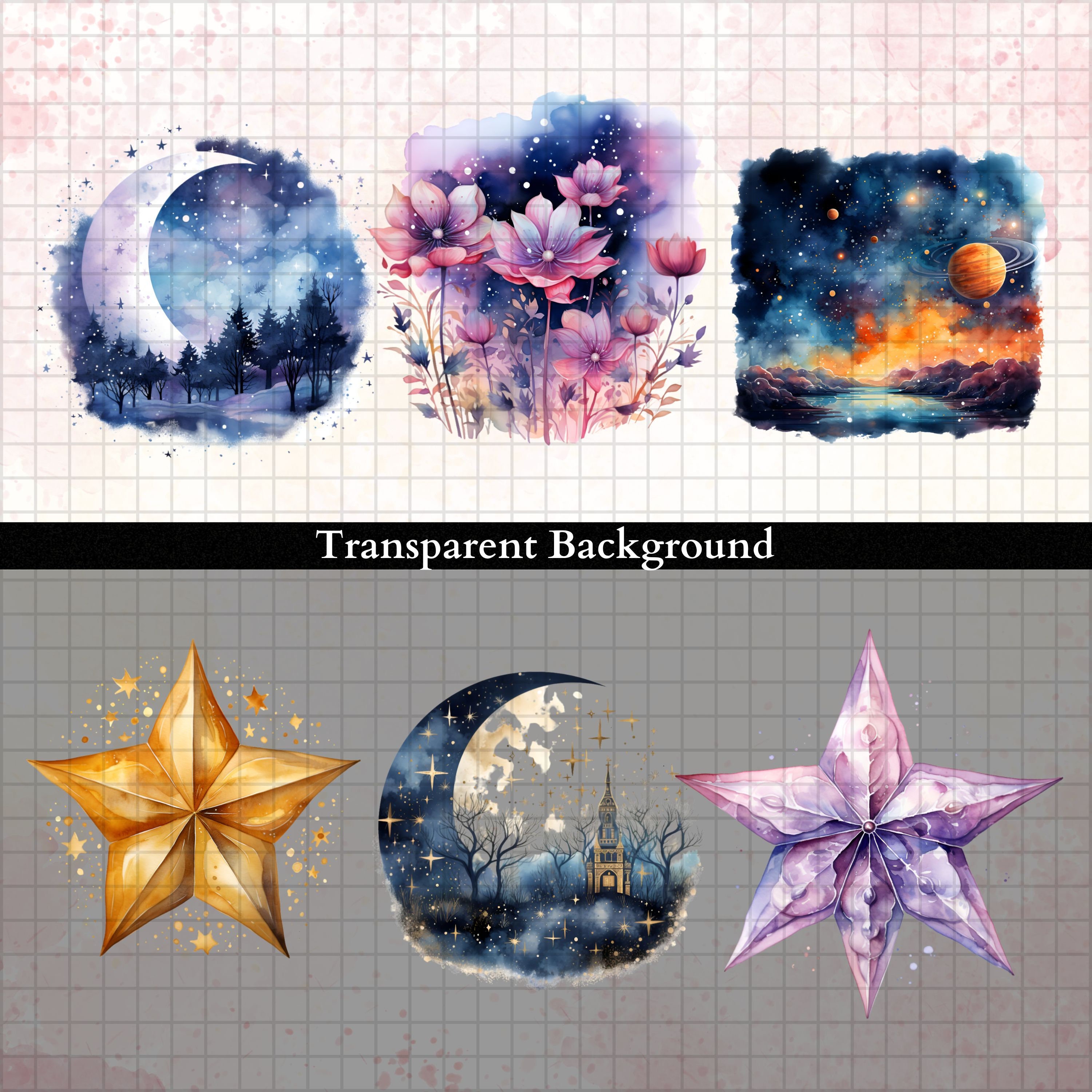Fantasy Galaxy Clipart Bundle Set Magic Galaxy Moon Star - Etsy