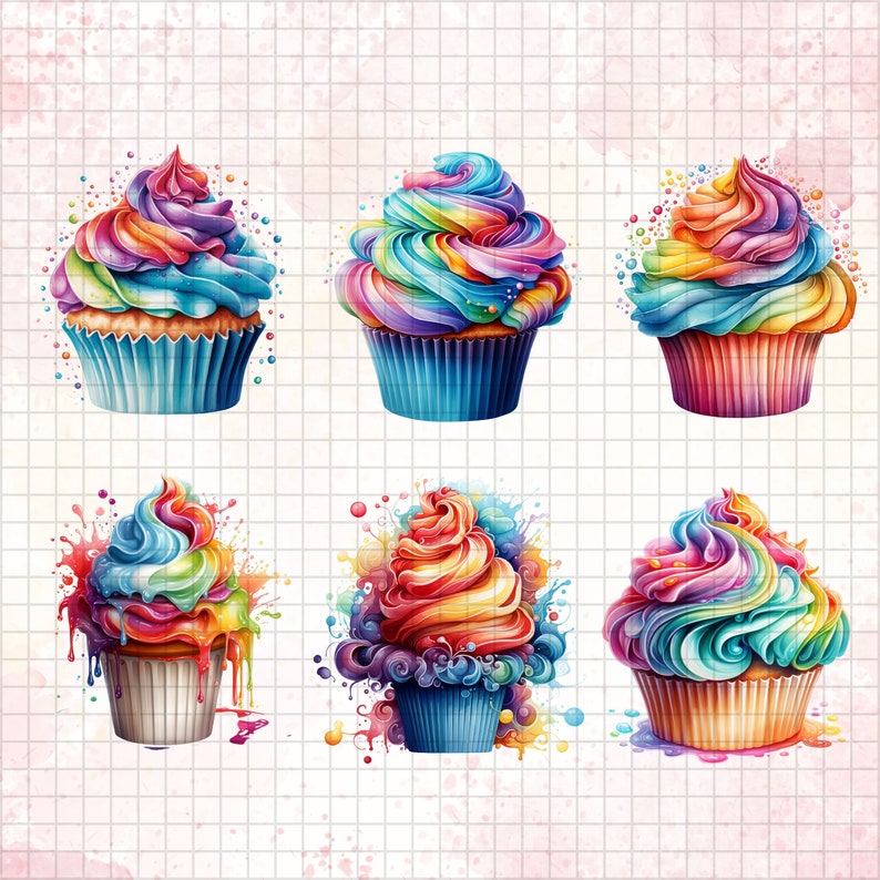 Rainbow Cupcake Clipart, Dessert Clipart Set, Bakery, Birthday, Magical ...