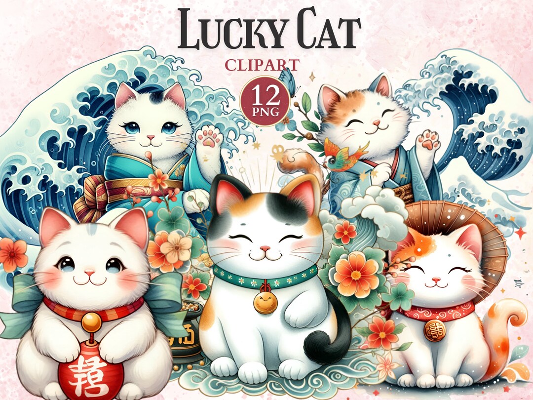 Lucky Cat Clipart, Waving Cat, Maneki Neko, Japan Clipart, Cultural ...