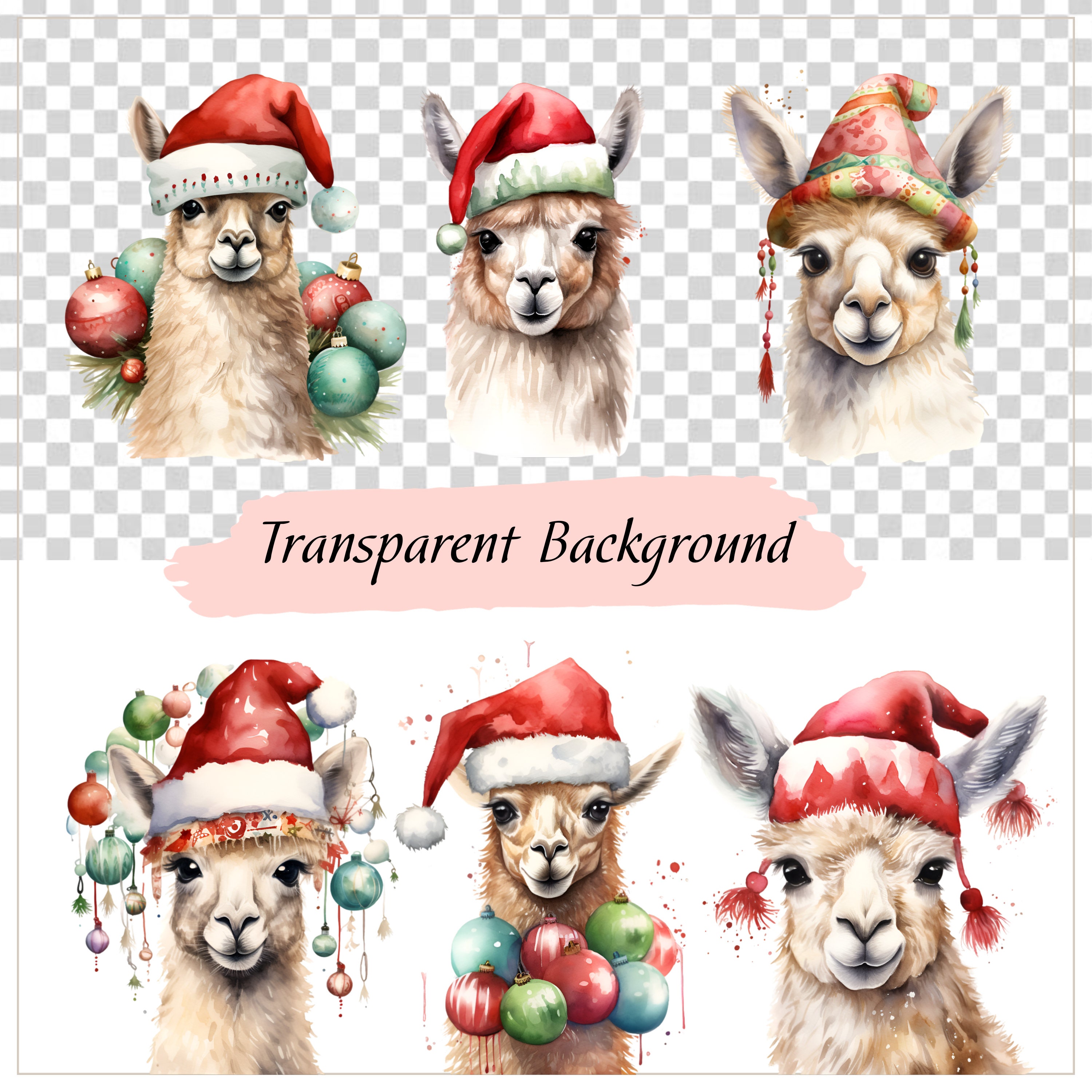 Christmas Llama Clipart, Llama Png, Cute Alpaca, Cute Animal Clipart ...