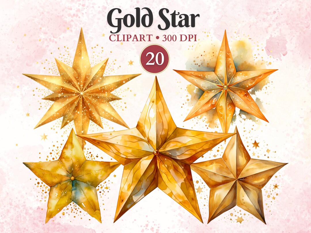 Gold Star Clipart, Watercolor Star, Magic Galaxy Clipart, Celestial ...