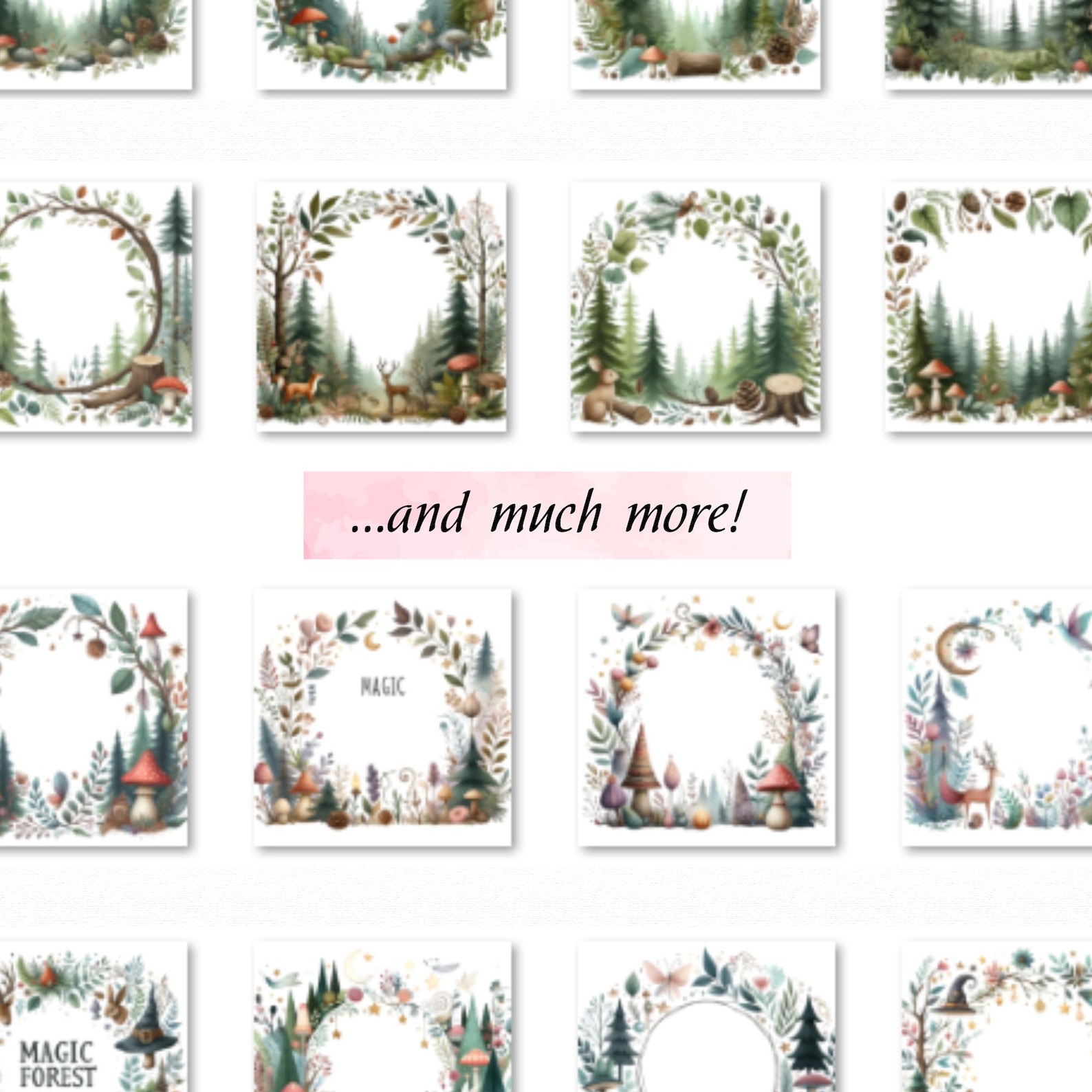 Forest Frames Clipart Bundle, Enchanted Forest, Printable Greenery ...