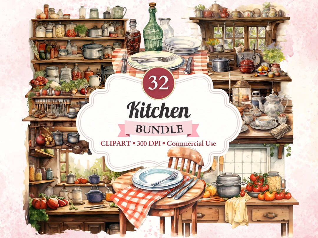 Kitchen Clipart Bundle, Country Kitchen, Kitchen Item, Cooking Clipart ...