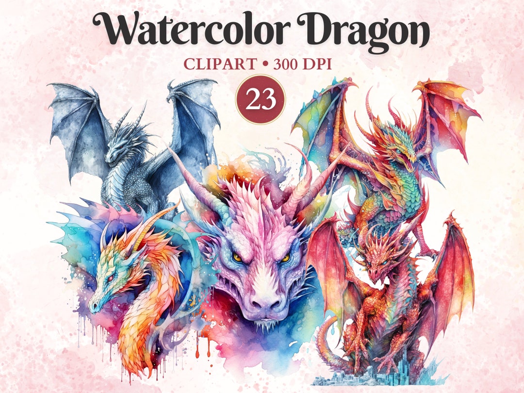 Watercolor Dragon Clipart, Dragons Illustration, Dragon Art, Fantasy ...